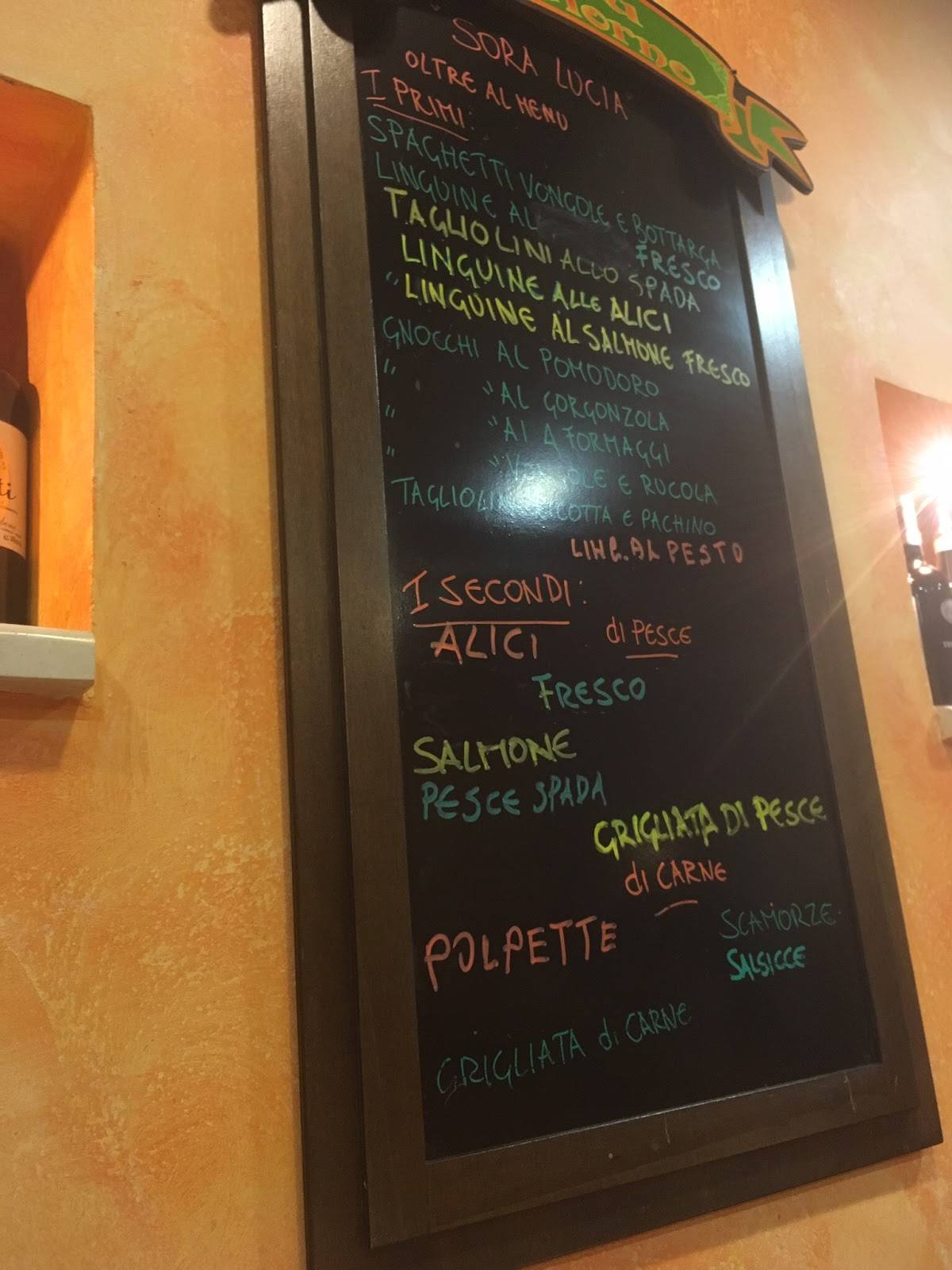 Menu at Sora Lucia restaurant, Rome