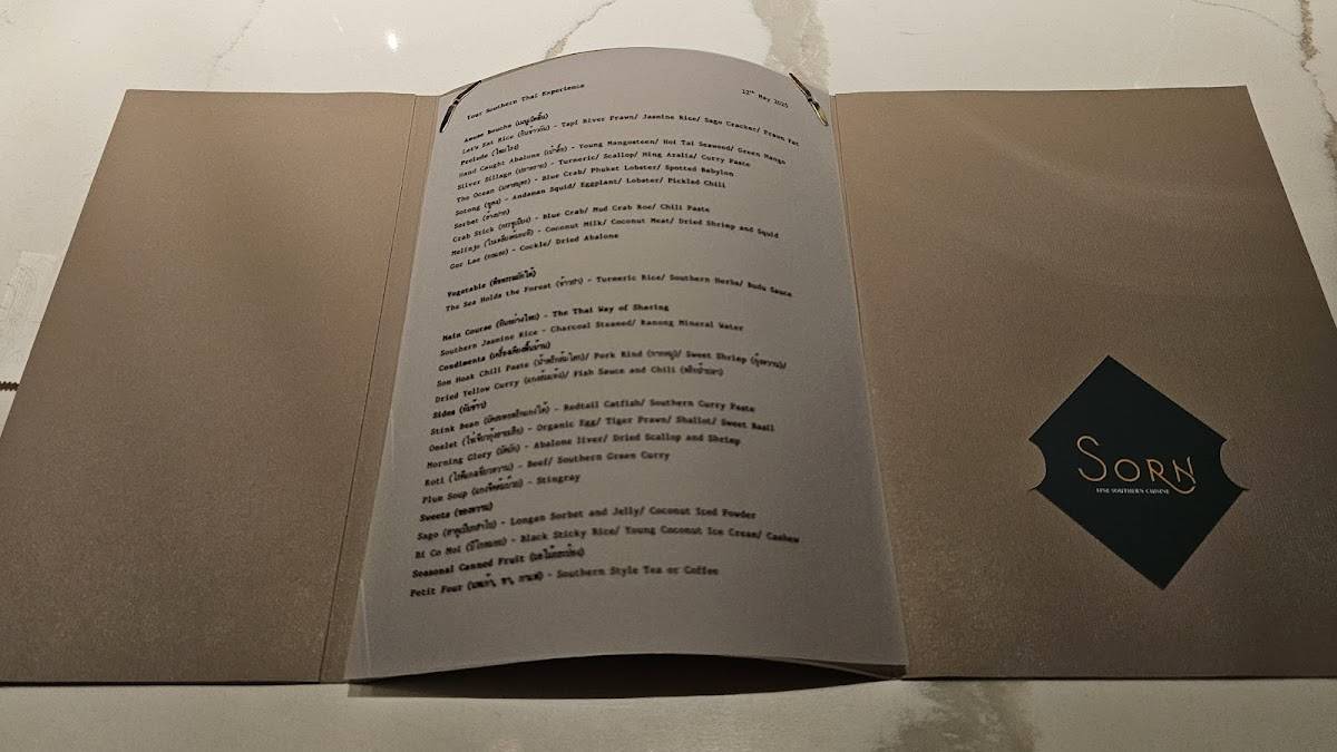 Menu at Sorn restaurant, Bangkok