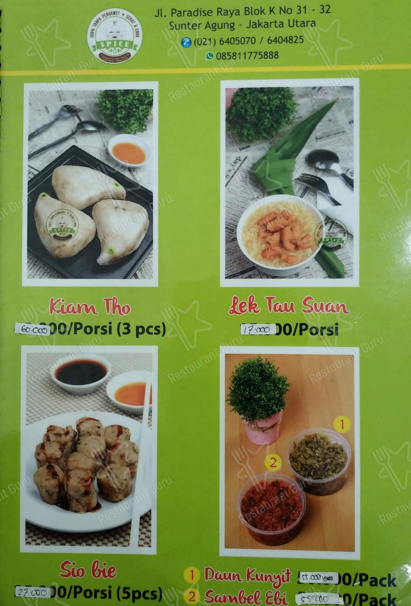 Menu at Spice Baso Ikan restaurant, North Jakarta