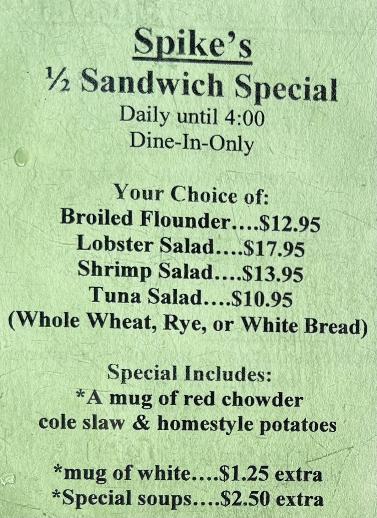 Menu at Spike's Fish Market & Restaurant, Point Pleasant Beach