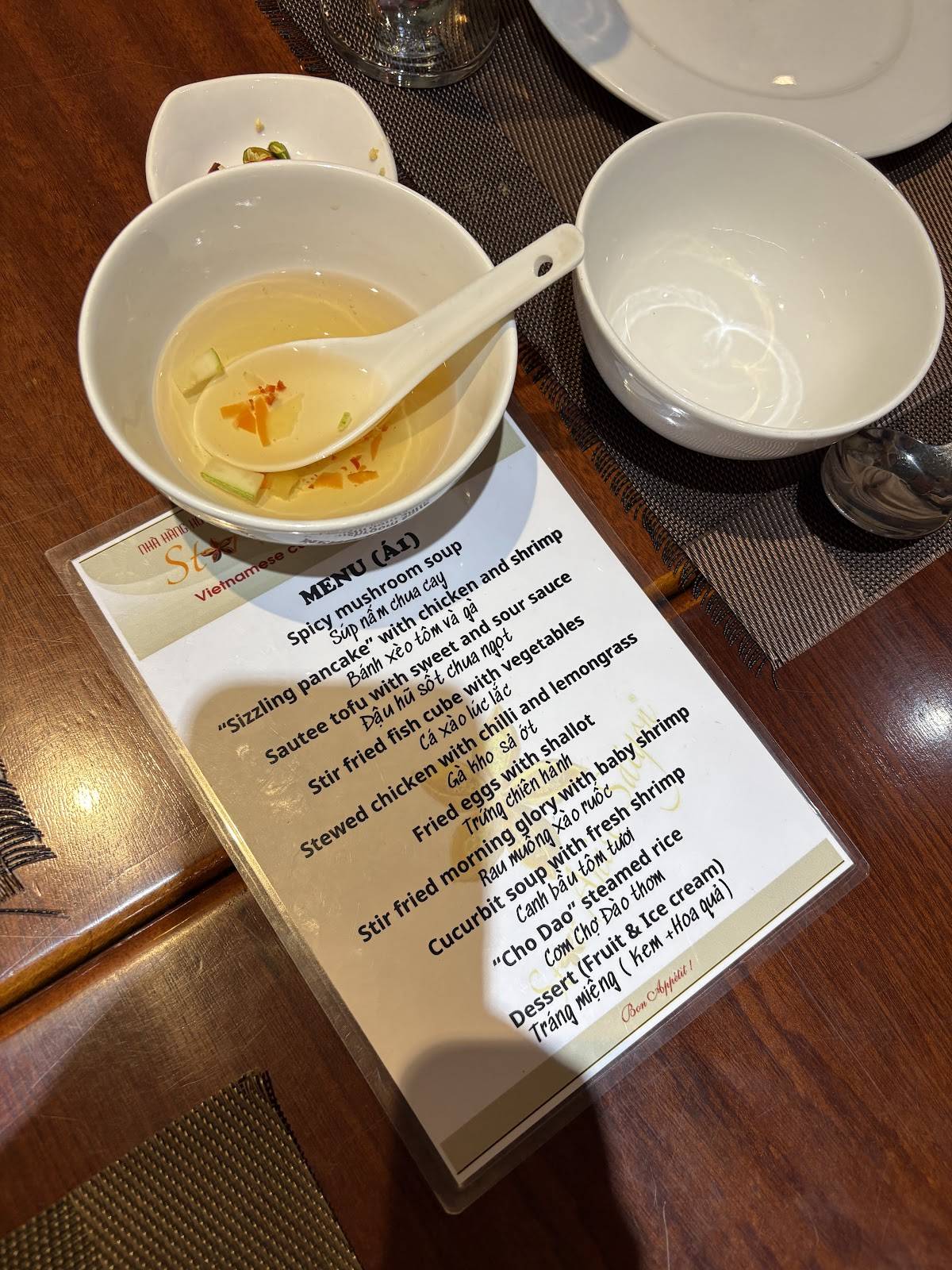Menu at Star Anise Saigon restaurant, Ho Chi Minh City