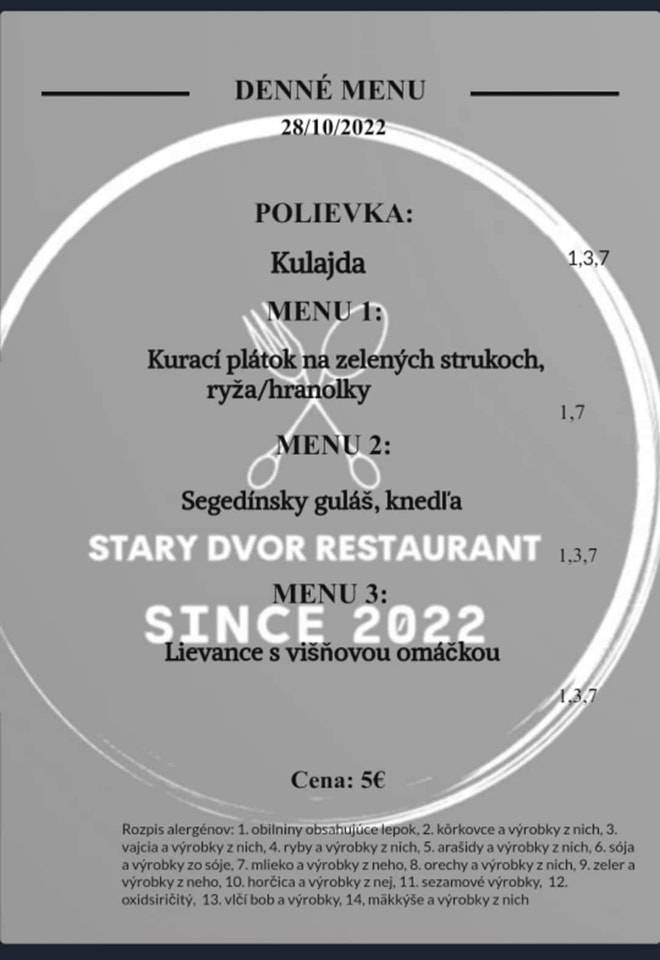 Speisekarte von Starý Dvor Pizza Reštaurácia, Spišské Podhradie