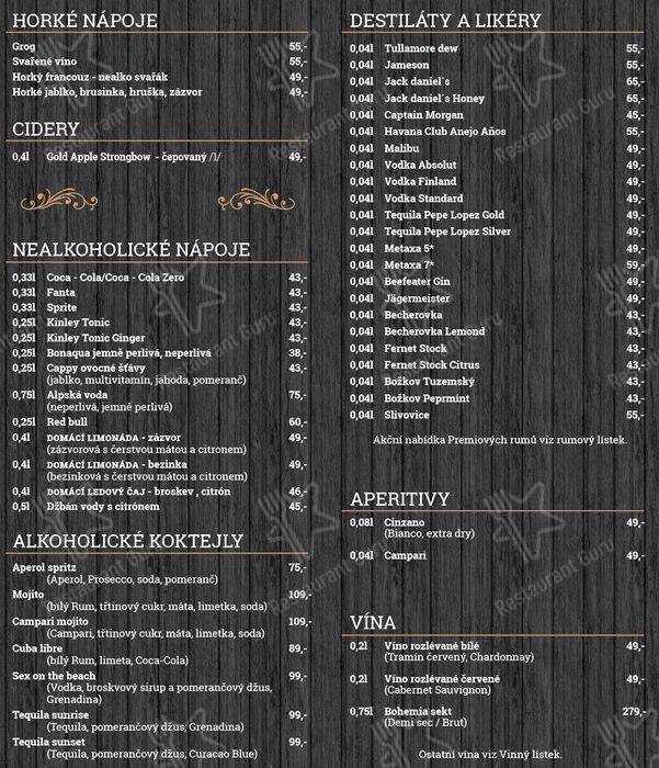 Menu at ŠTATL - restaurant, cafe, bar, Brno