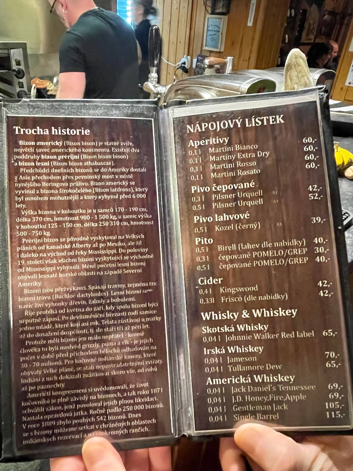Menu at Steak Bar Bison, Hlinsko