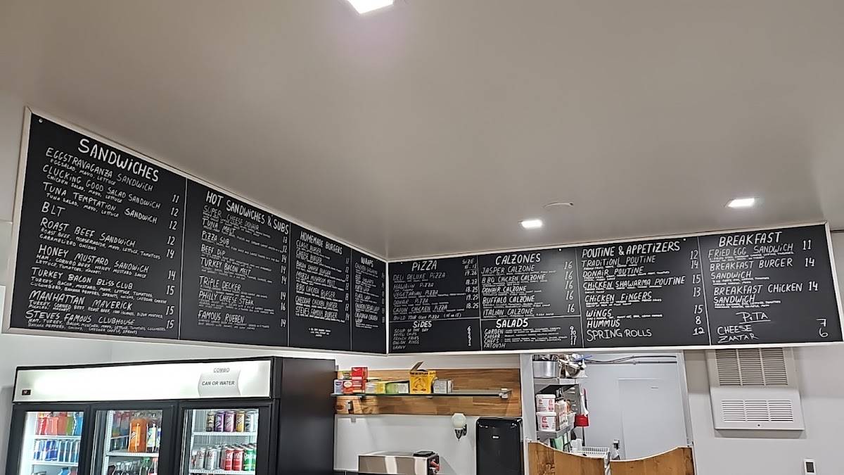 Menu at Steve's Famous Sandwich Co. restaurant, Edmonton