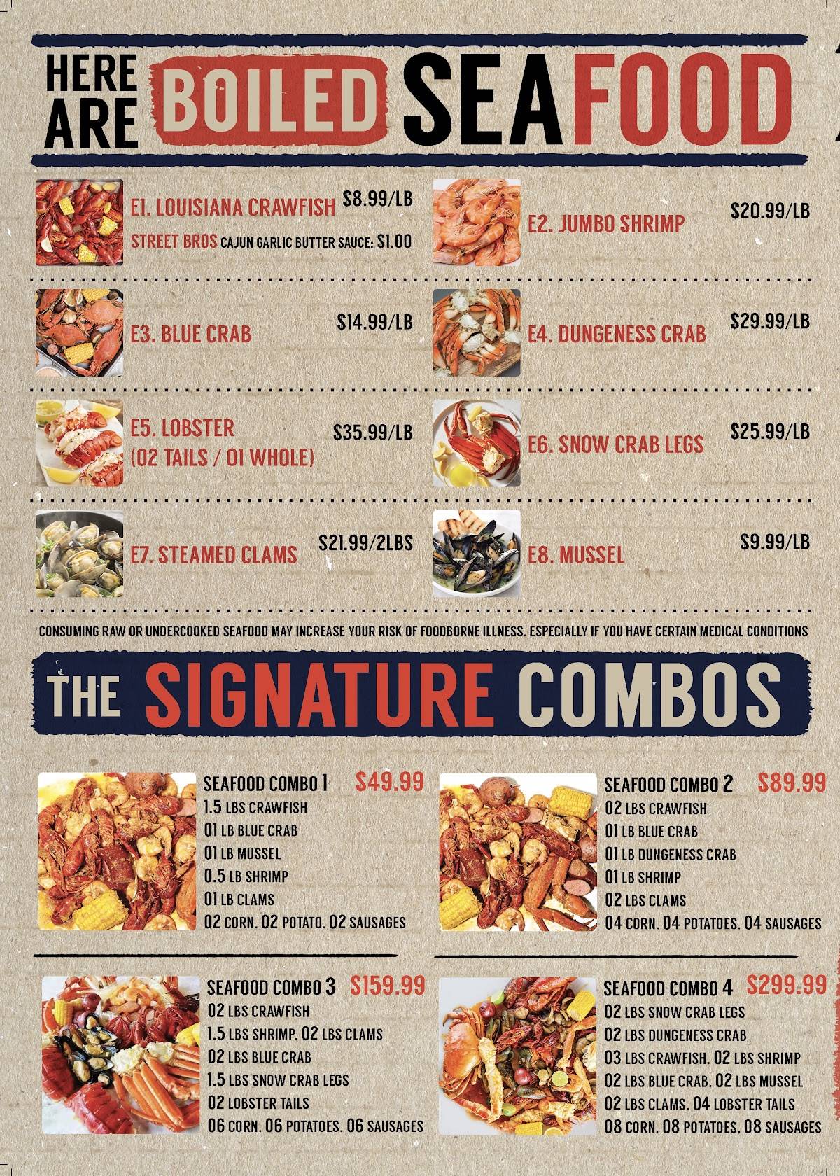 Menu at Street Brothers Seafood restaurant, Nashville