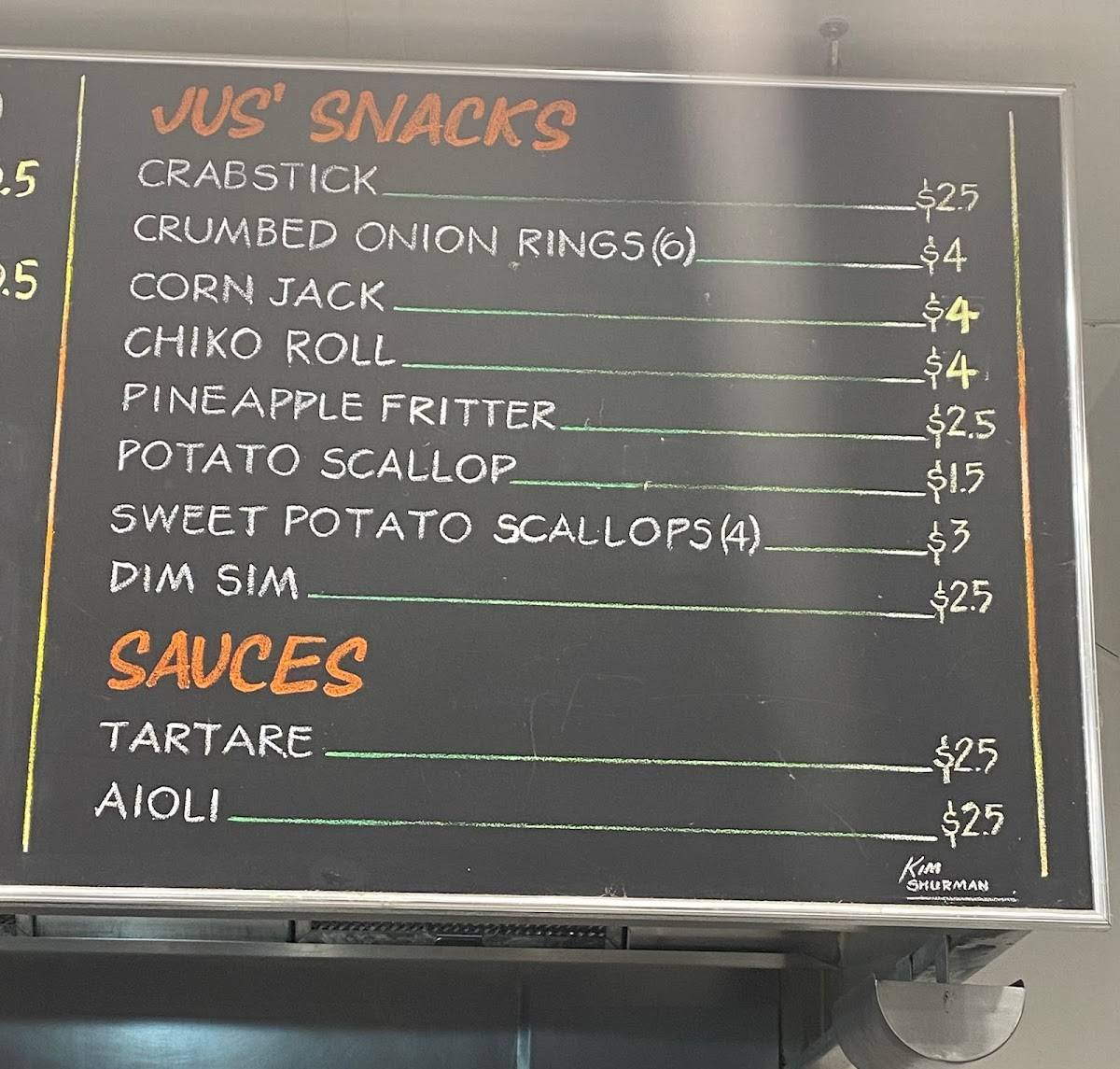 Menu at Subi Fish and Chips restaurant, Subiaco