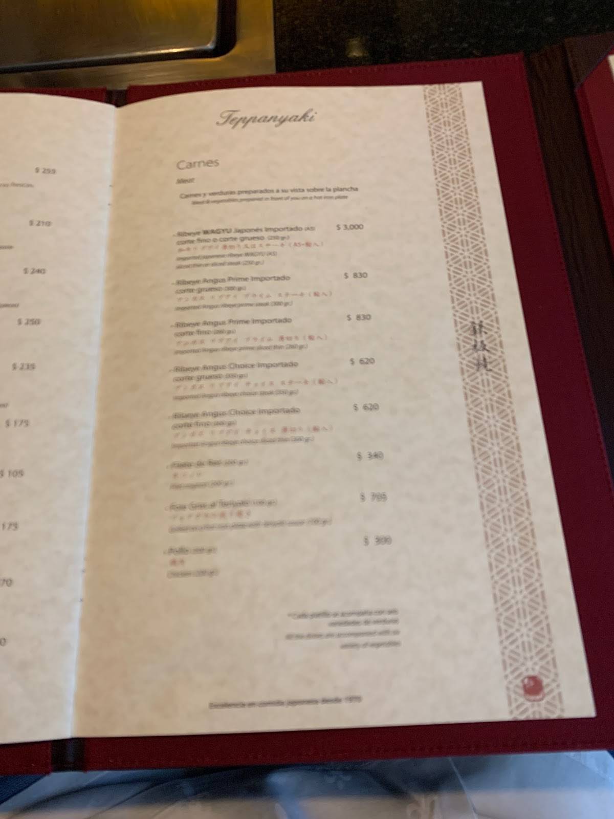 Carta del restaurante Suntory Lomas, Ciudad López Mateos, C. Montes ...