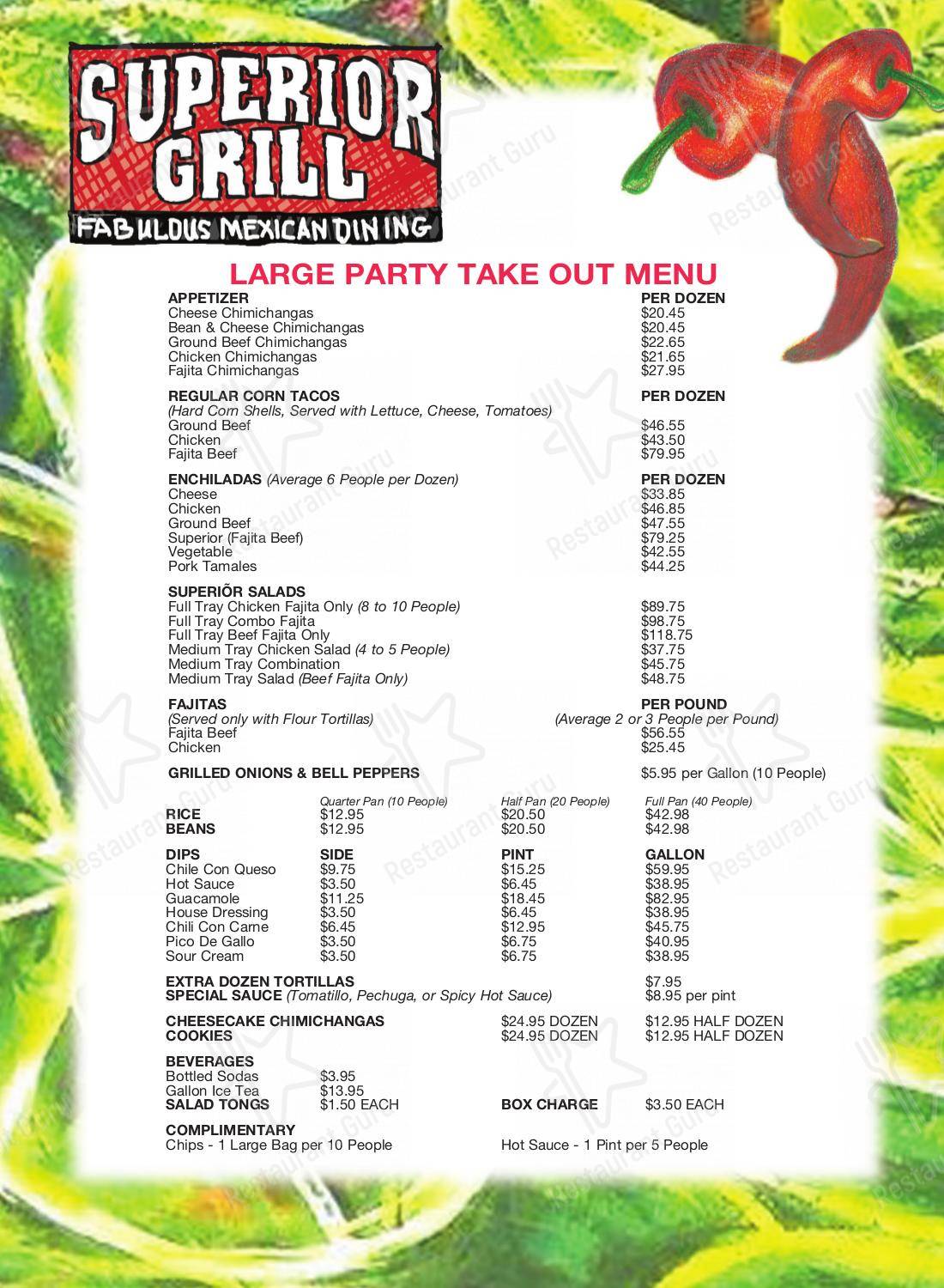 Menu at Superior Grill restaurant, Shreveport