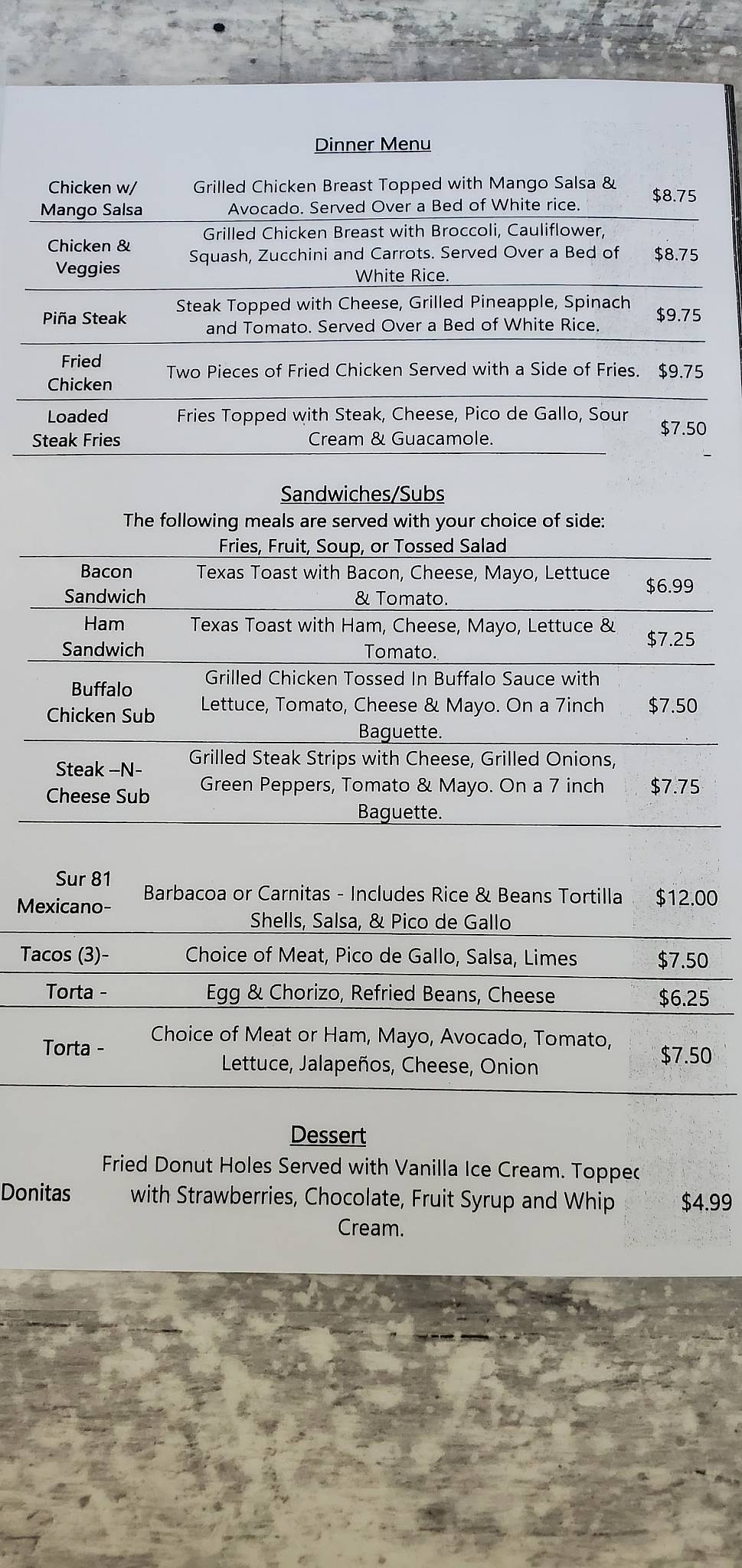 Menu at Sur 81 restaurant, Marion, VA-16
