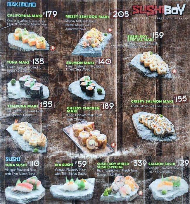 Menu at Sushi Boy restaurant, Cebu City, Gov Cuenco Avenue