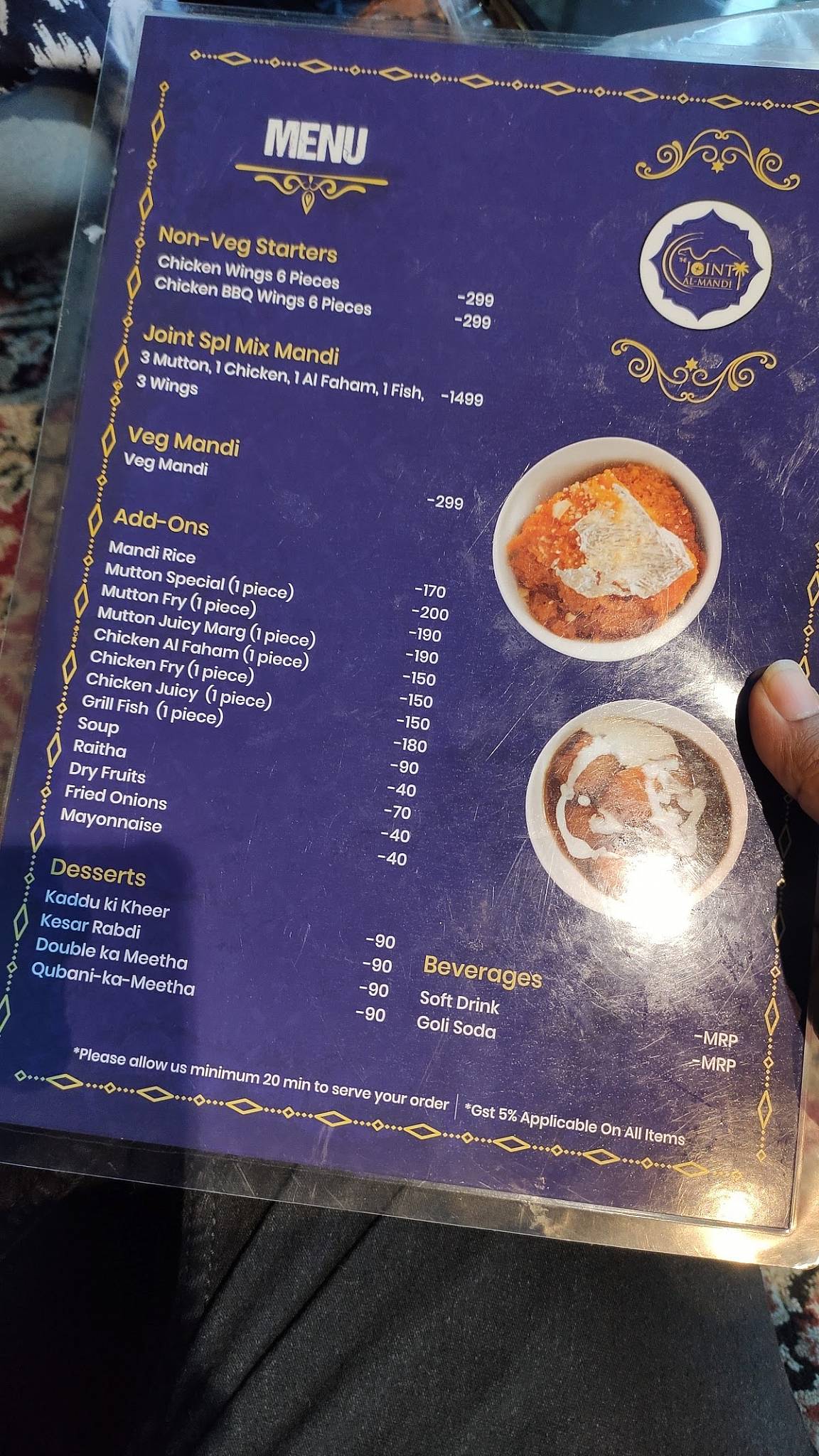 Menu at THE JOINT AL-MANDI, Hyderabad