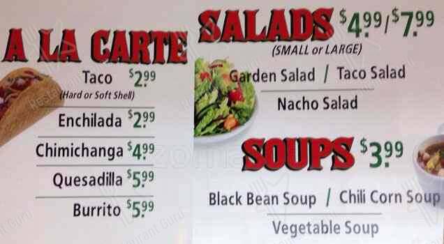 Menu at Taco Palace, Levittown