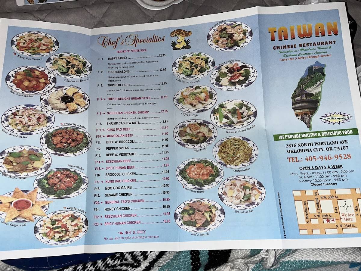 Menu at Taiwan Chinese Food restaurant, Oklahoma City