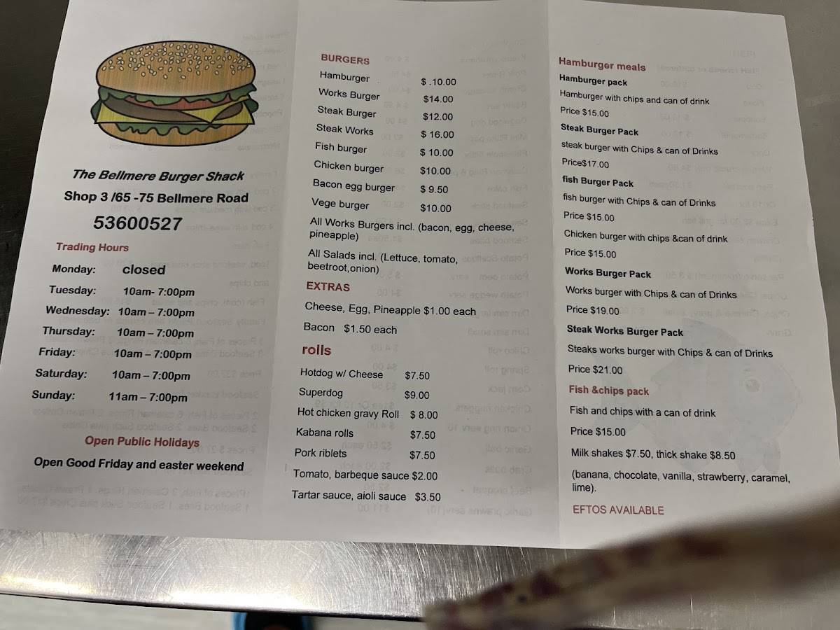 Menu at Take Away Food restaurant, Bellmere