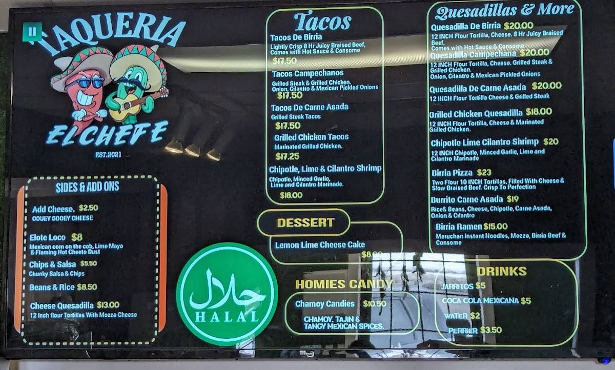Menu at Taqueria El Chefe restaurant, Calgary, 27 Ave NE
