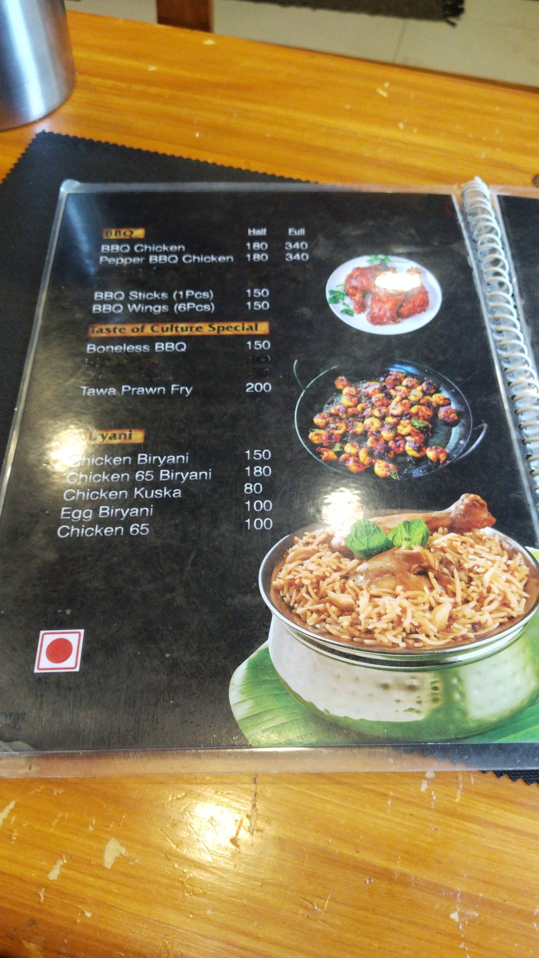 Menu at Taste of Culture, Chennai