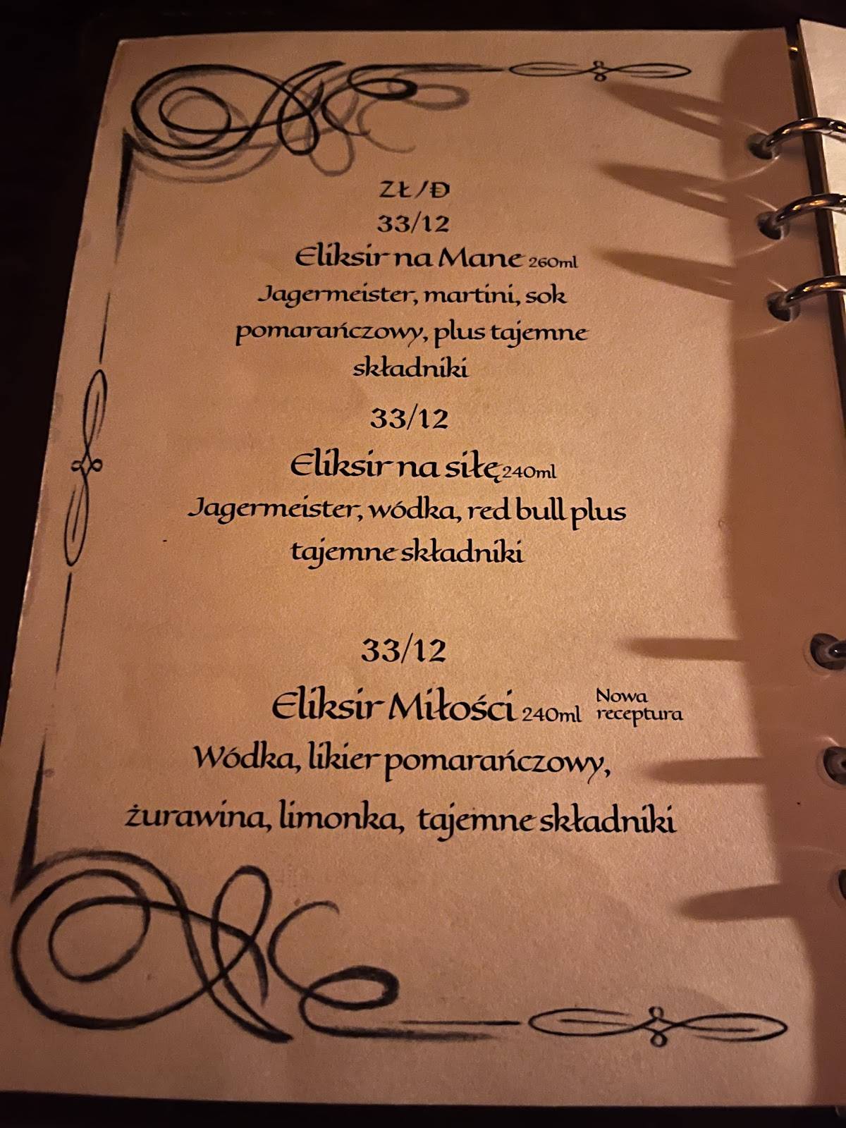 Menu at Tawerna Wilczy Dół restaurant, Kraków