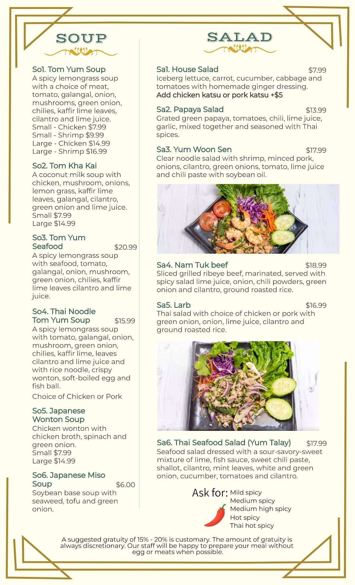 Menu at Thai Cuisine Ramen King & Sushi Bar, Katy