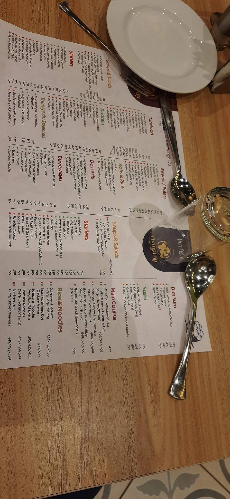 Menu at Thangedu, Rai Durg