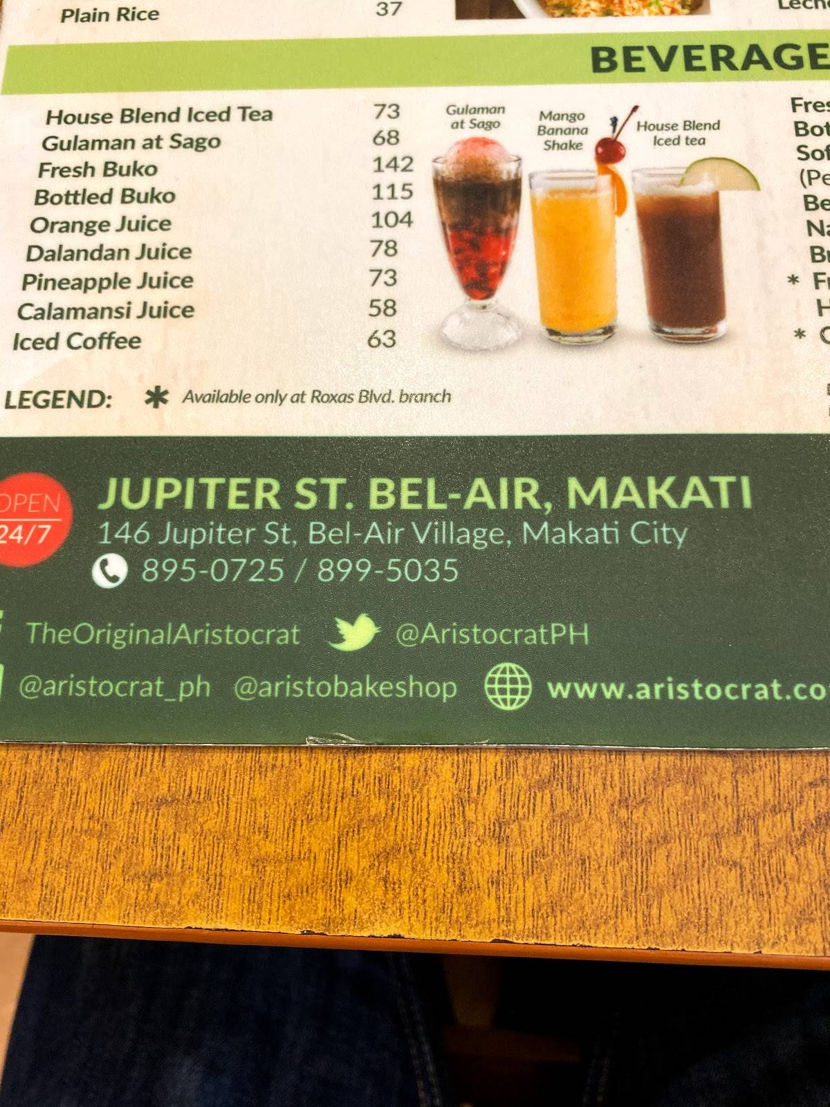 Menu at The Aristocrat Restaurant - Jupiter, Makati, Makati, 146 Jupiter
