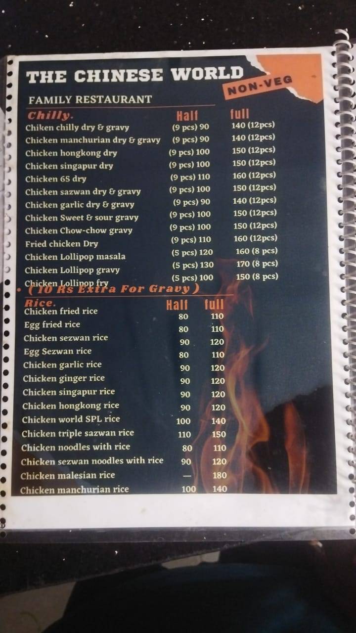 Menu at The Chinese world, Nashik