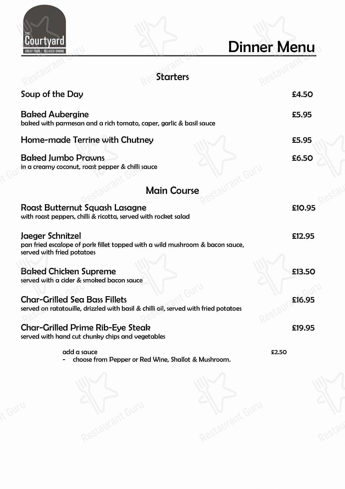 Menu at The Courtyard restaurant, Cupar