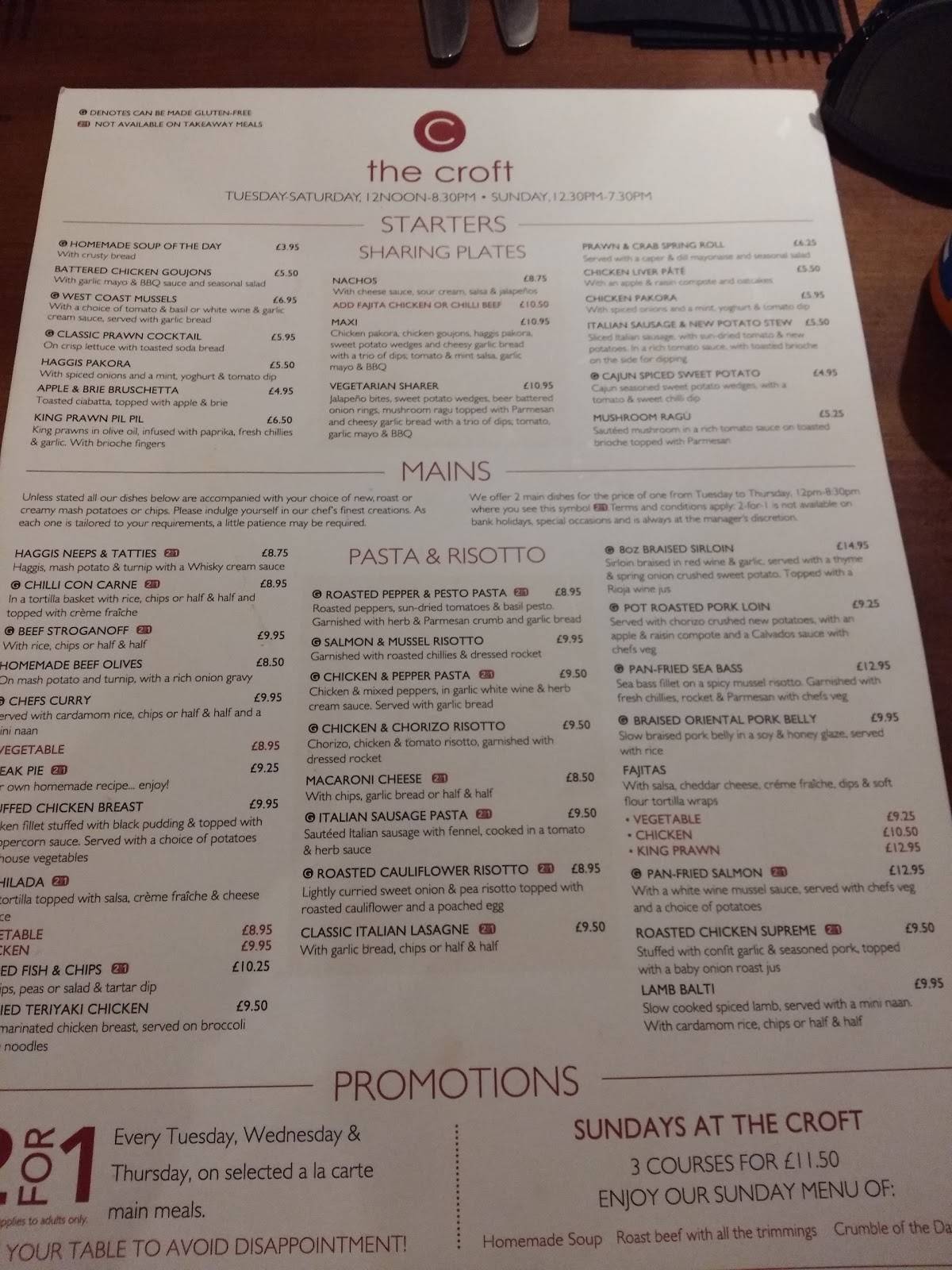 Menu at The Croft Bar & Restaurant, Glasgow