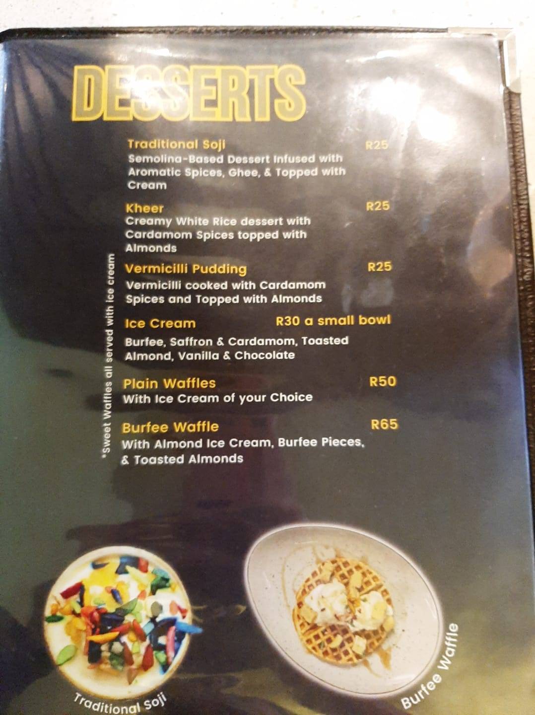 Menu at The Curry House restaurant, Durban