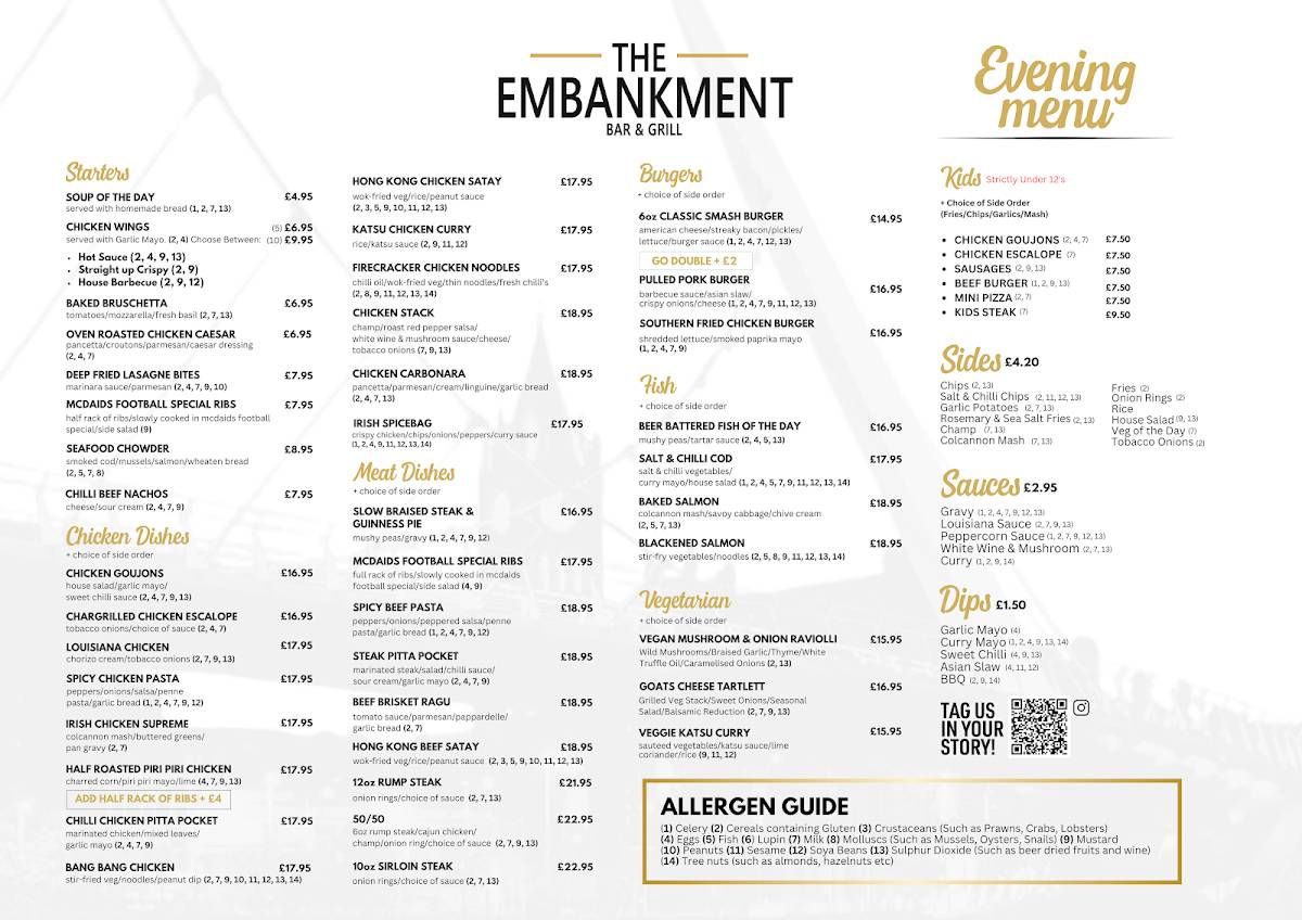 Menu at The Embankment Bar & Grill, Londonderry