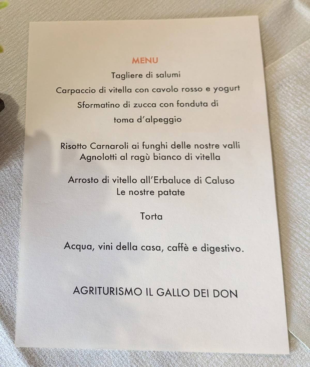 Menu da Agriturismo Il Gallo dei Don ristorante, Pinerolo