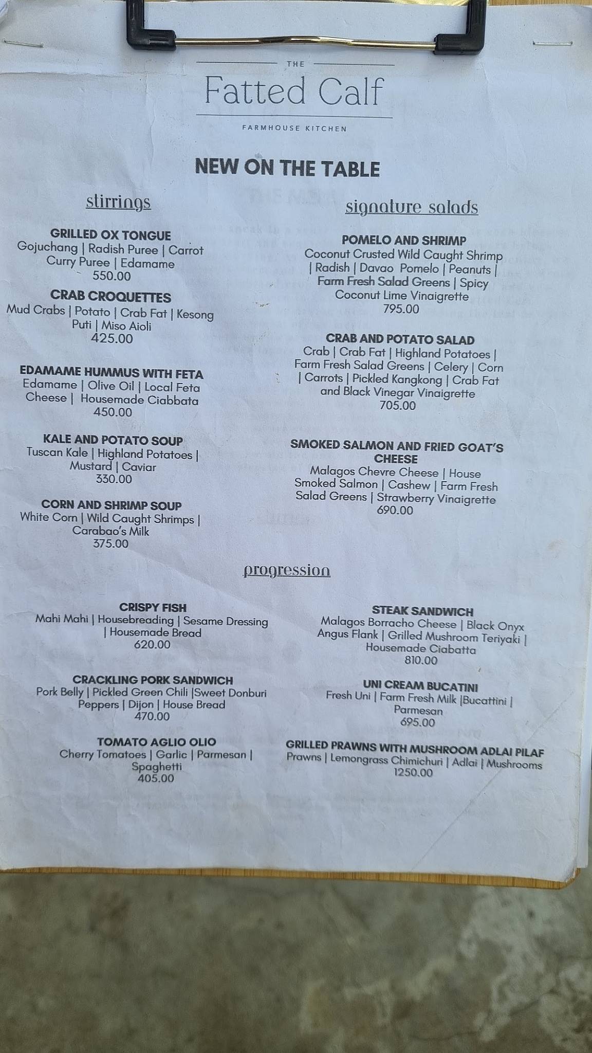 Menu at The Fatted Calf Tagaytay restaurant, Silang