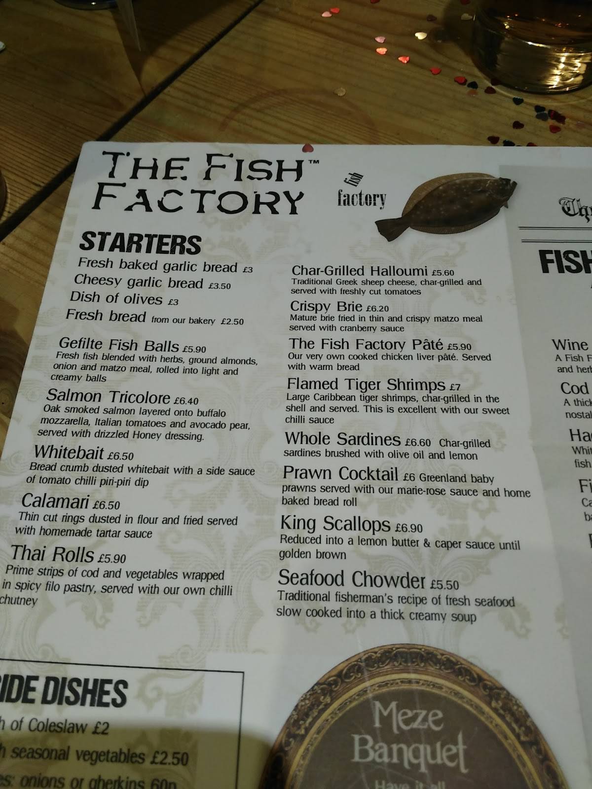 Menu at The Fish Factory restaurant, Littlehampton