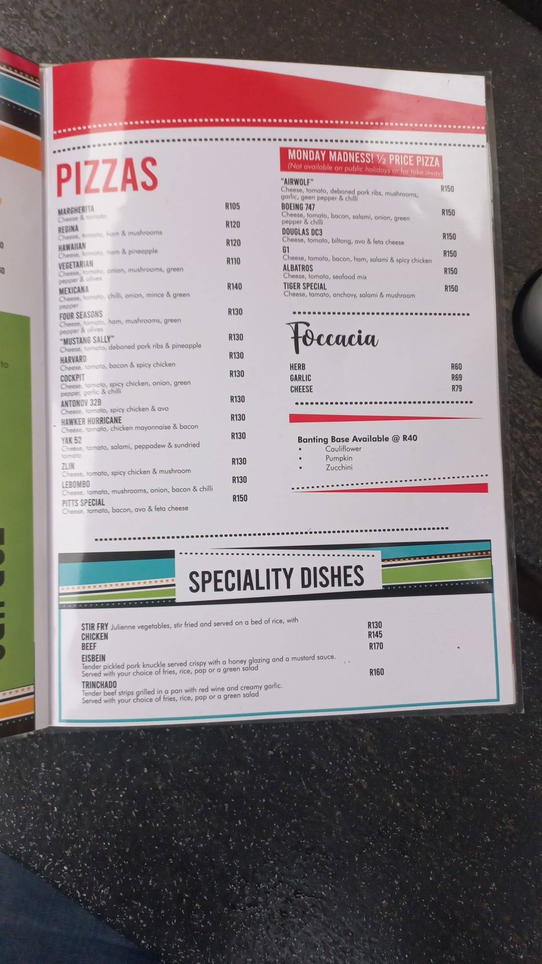 Menu at The Harvard Cafe Rand Airport, Germiston, Main Terminal Building