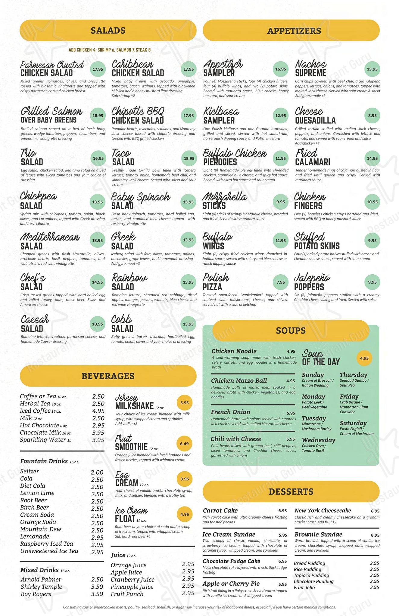 Menu at The Jersey Diner restaurant, Tequesta