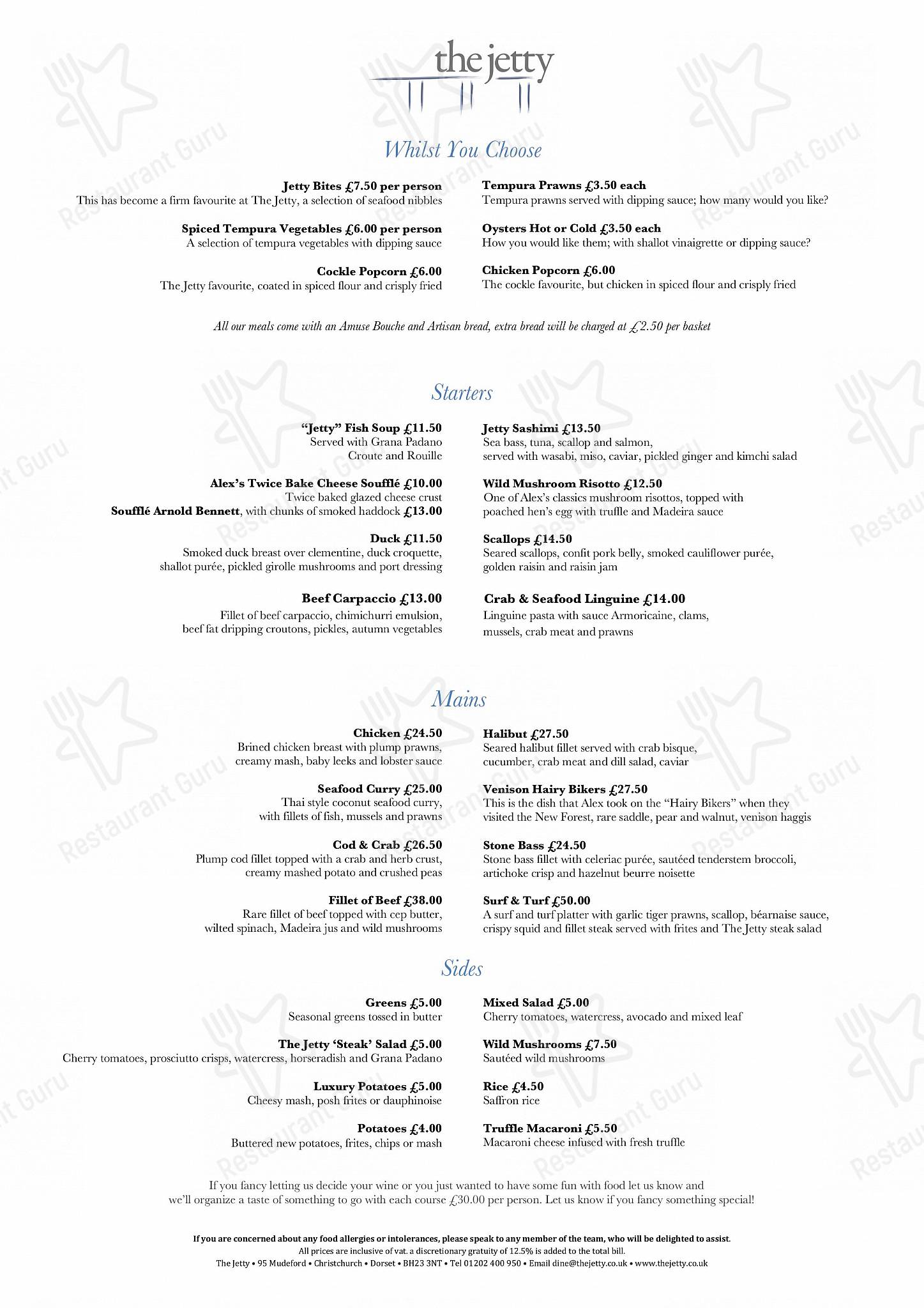 Menu at The Jetty Restaurant, Christchurch