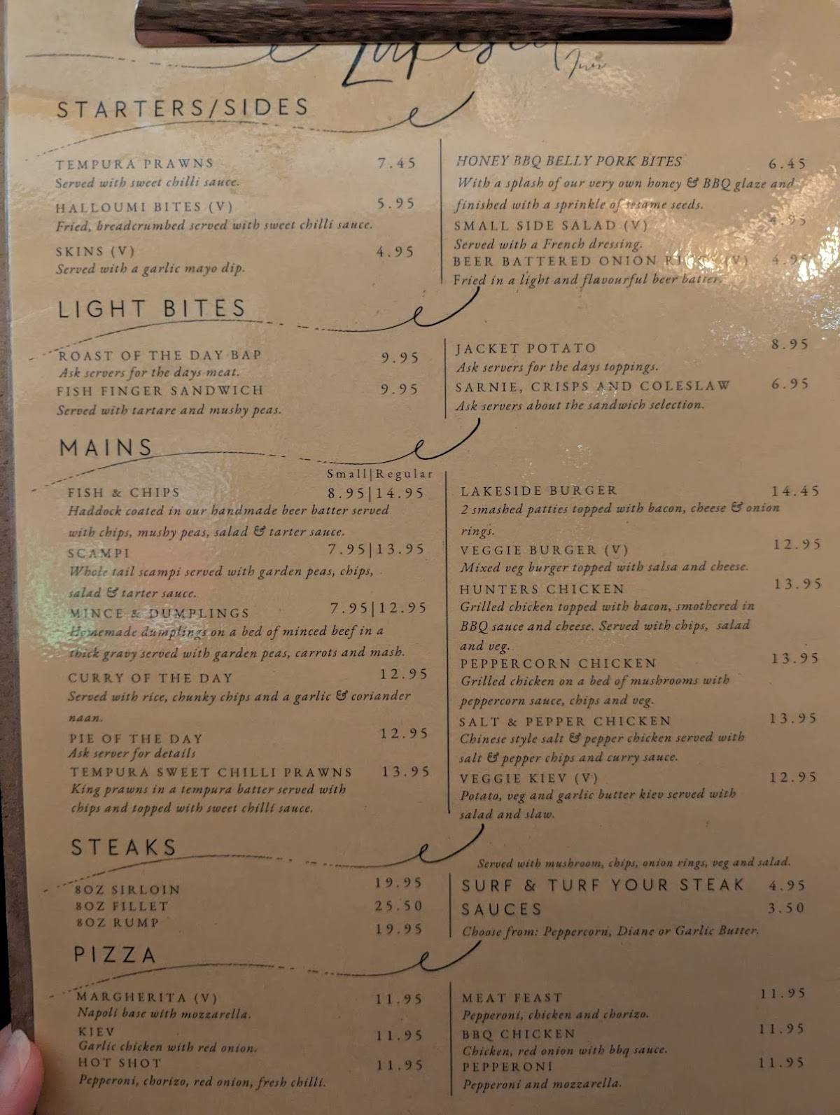 Menu at The Lakeside Inn pub & bar, Gateshead