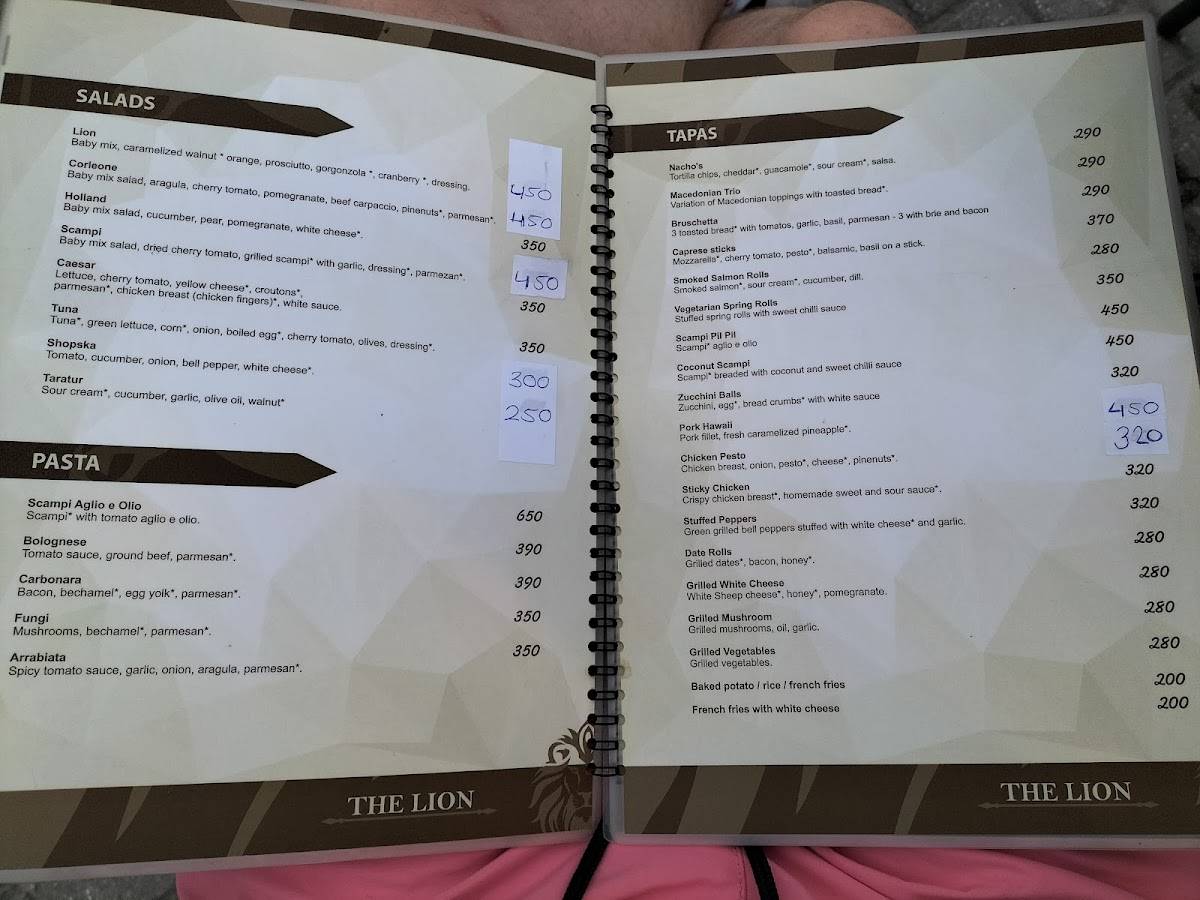 Menu at The Lion Ohrid restaurant, Ohrid