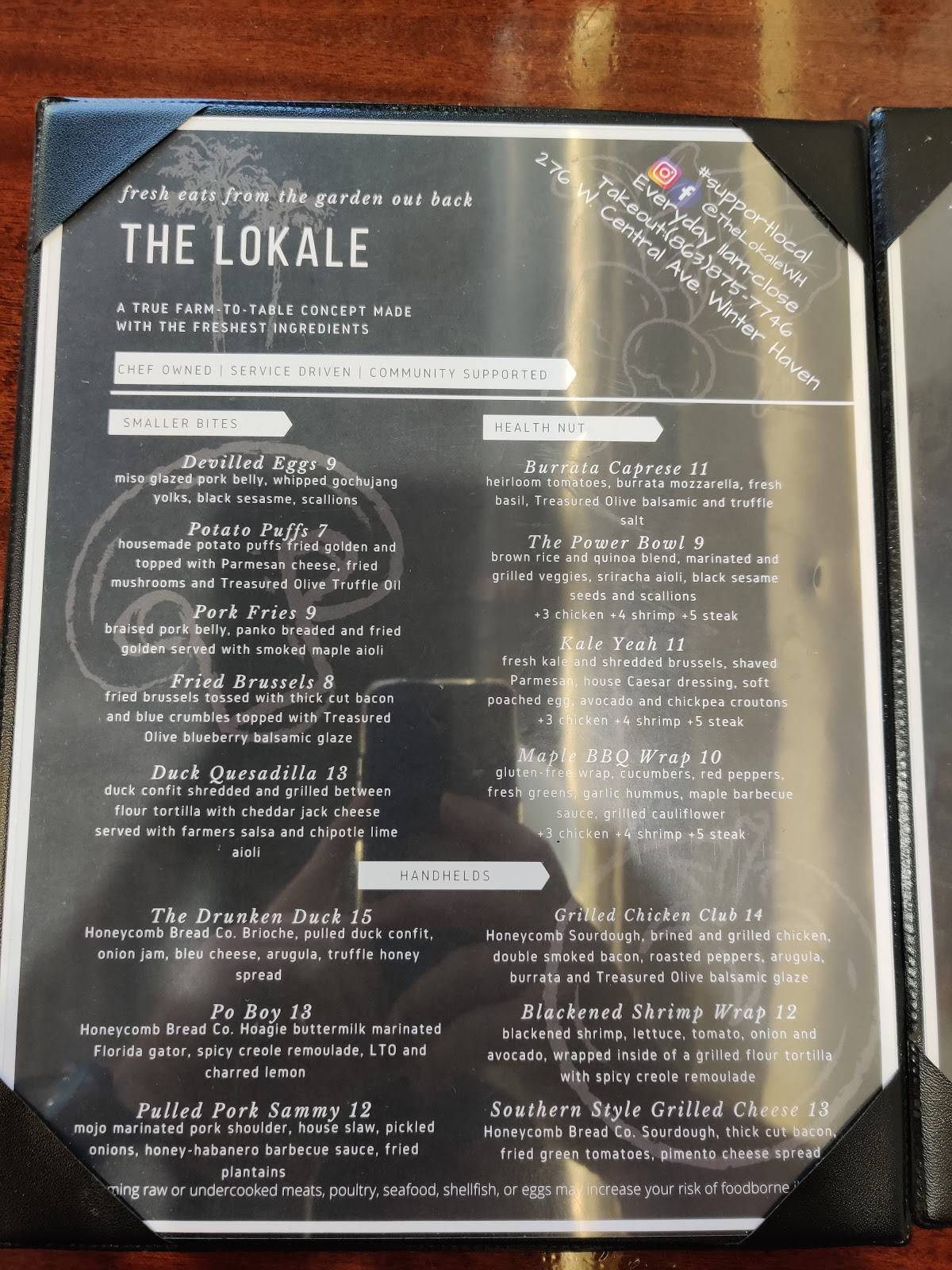 Menu at The Lokale Eatery restaurant, Winter Haven