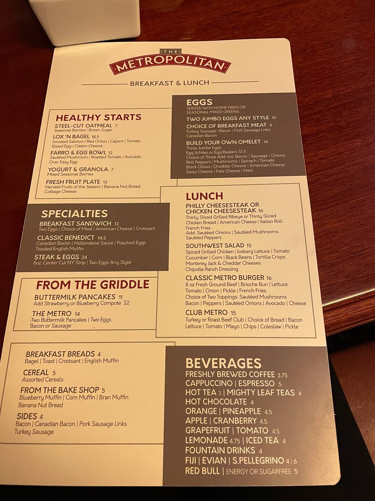 Menu at The Metropolitan restaurant, Atlantic City, Borgata Hotel