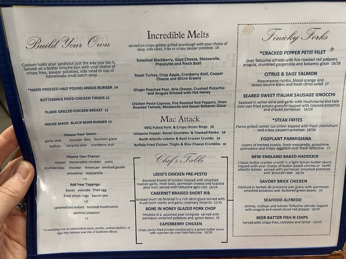 Menu at The Pauper's Pantry restaurant, Fitchburg