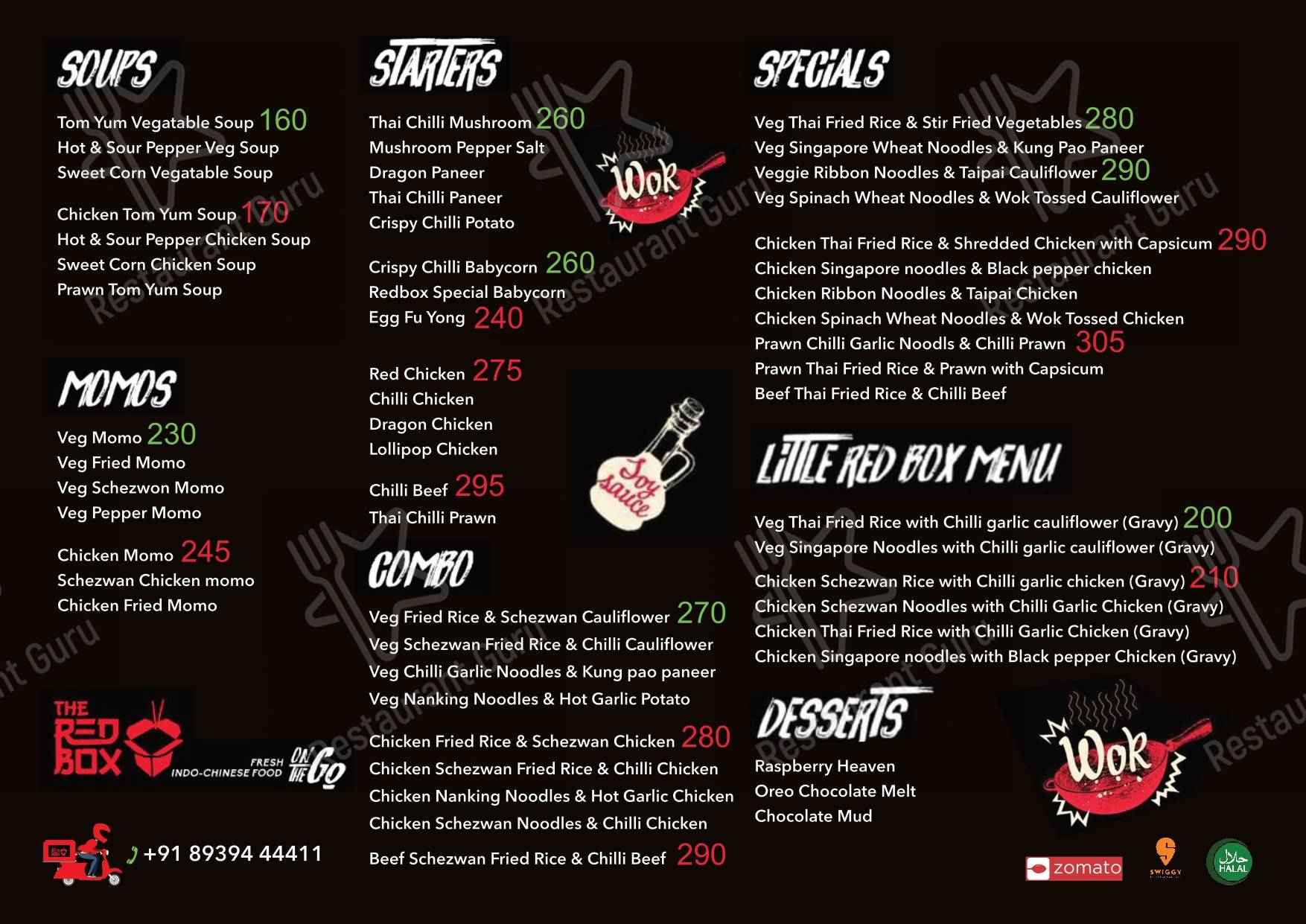 Menu at The Red Box Kelambakkam, Padur