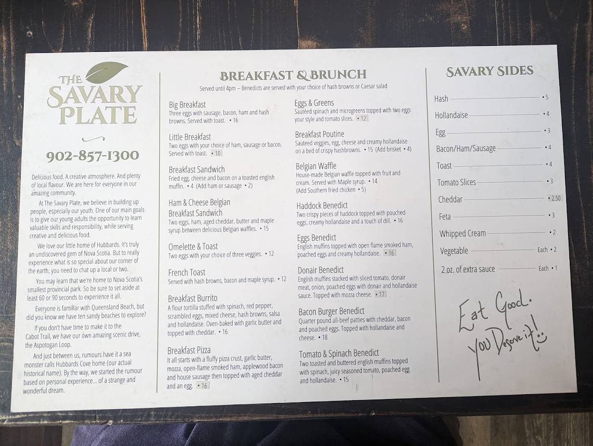 Menu at The Savary Plate Eatery & Pizzeria, Hubbards