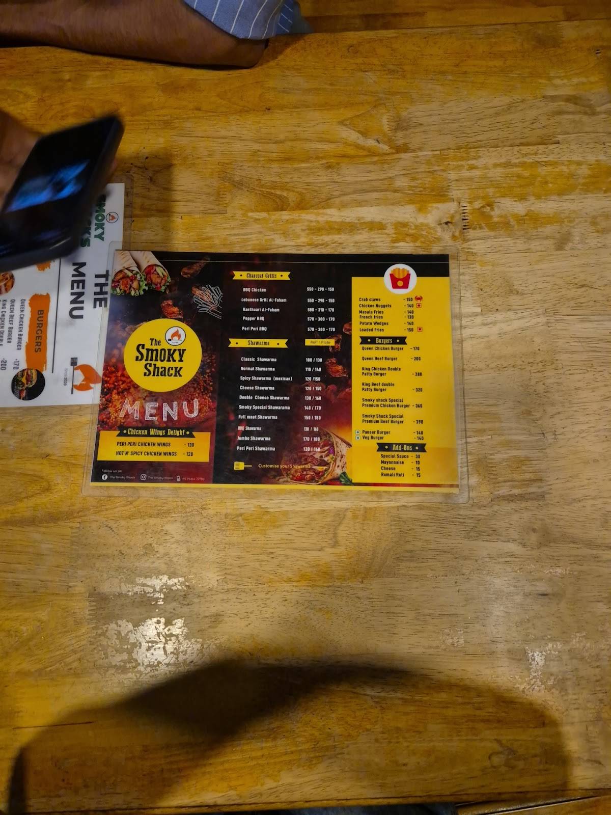Menu at The Smoky Shack, Chengannur