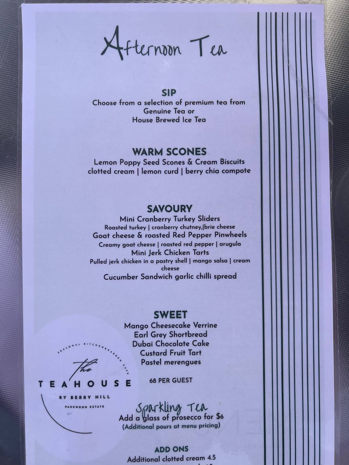 Menu at The Tea House Restaurant at Parkwood, Oshawa