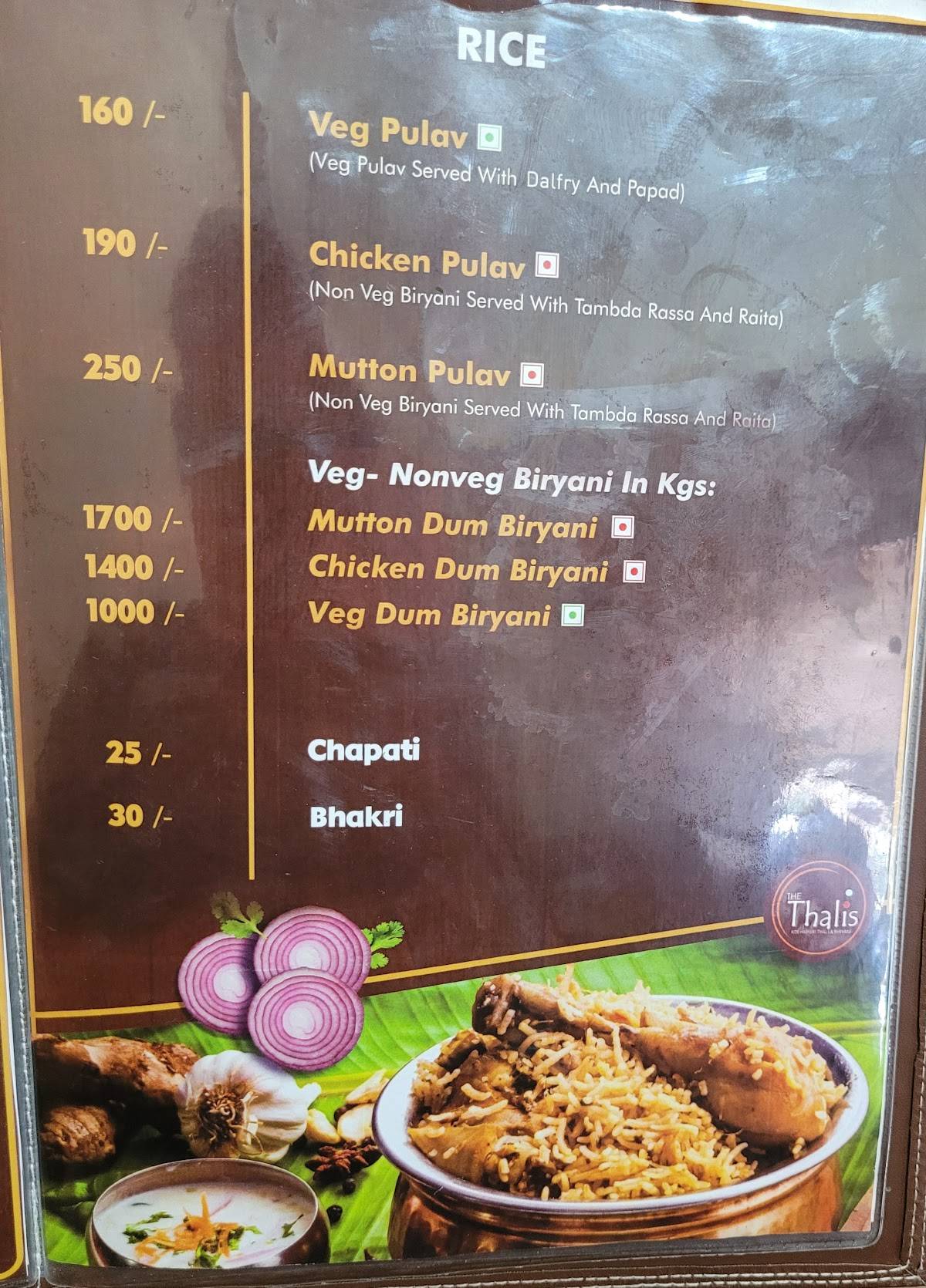 Menu at The Thalis Kolhapuri Thali Best Non veg thali in kolhapur, Kolhapur
