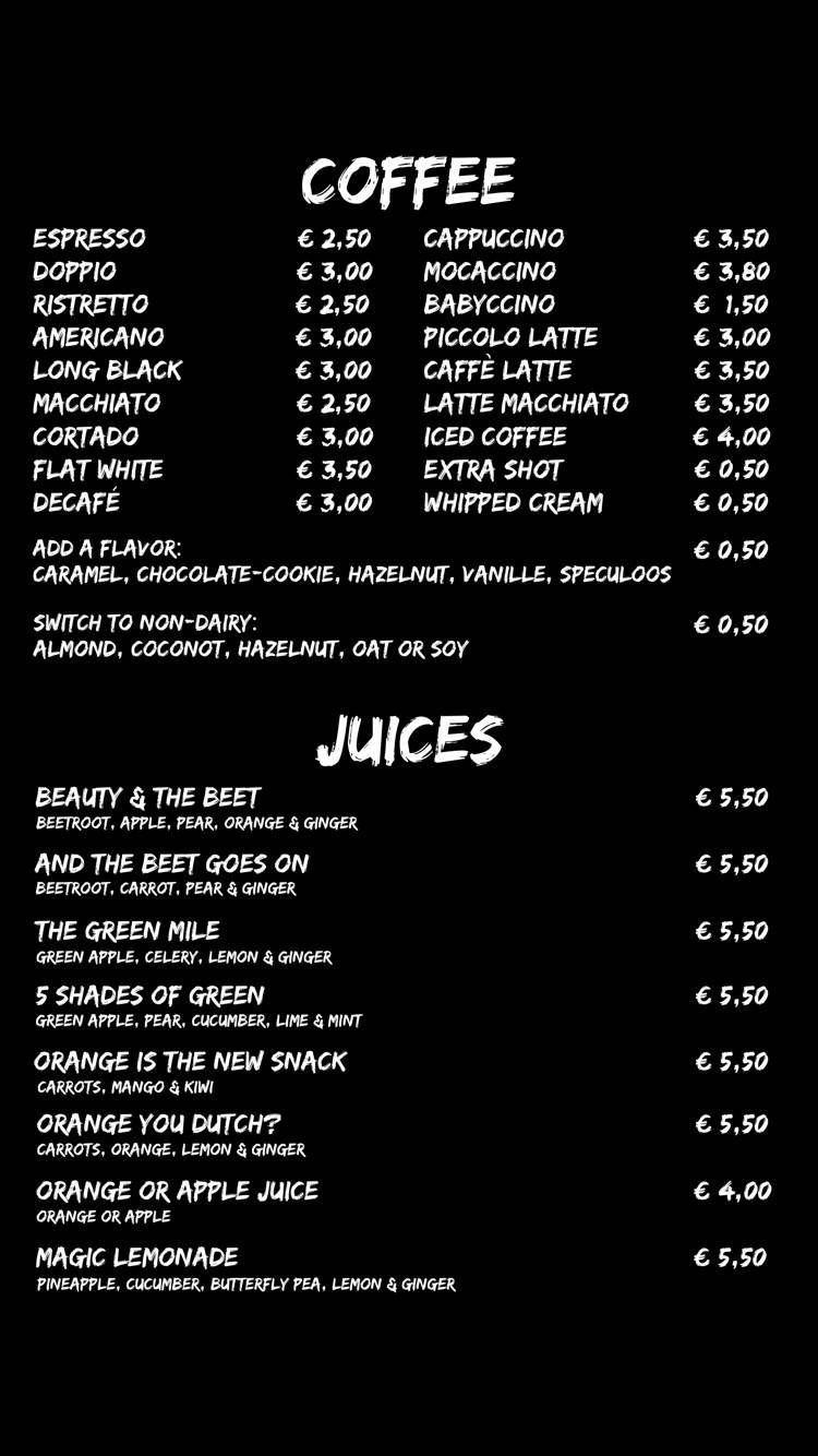 Menu at The Toast Club, Kortrijk