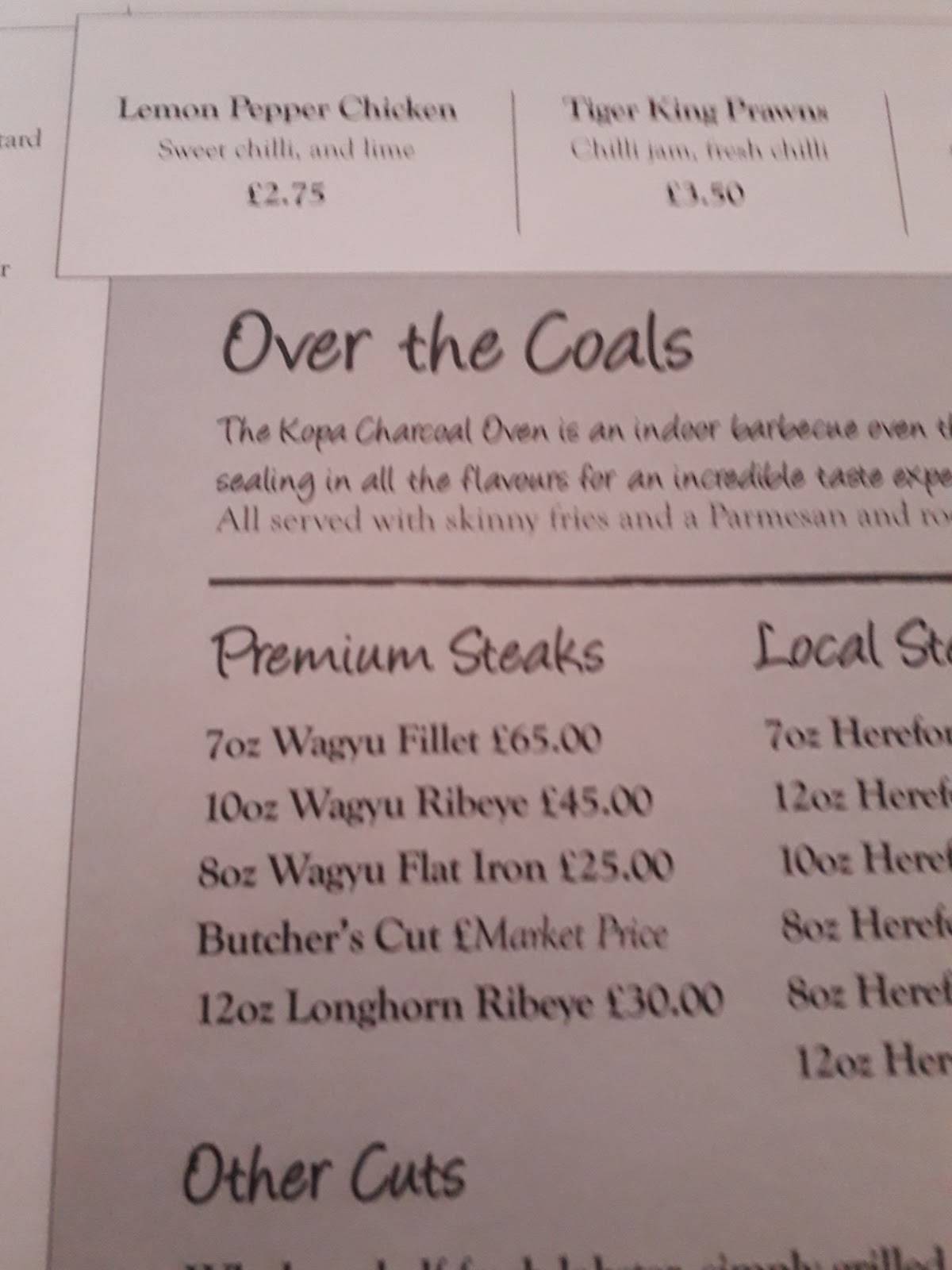 Menu at The Trooper restaurant, Lichfield