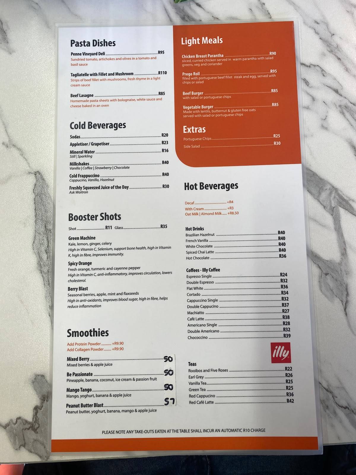 Menu at The Vineyard Deli restaurant, Cape Town, Corner of ...