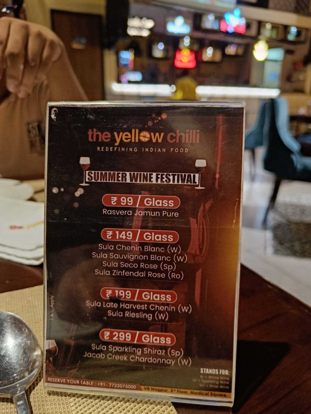 Menu at The Yellow Chilli, Nagpur